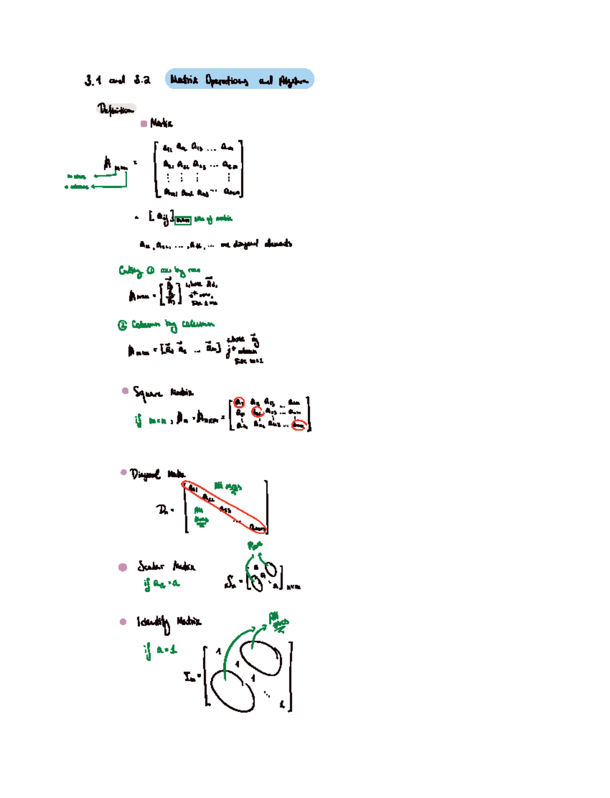 Chapter 3. Matrices - 3 1 and3 MatrixOperations andAlgebra Definition Matrix an anAis Ain anan ...