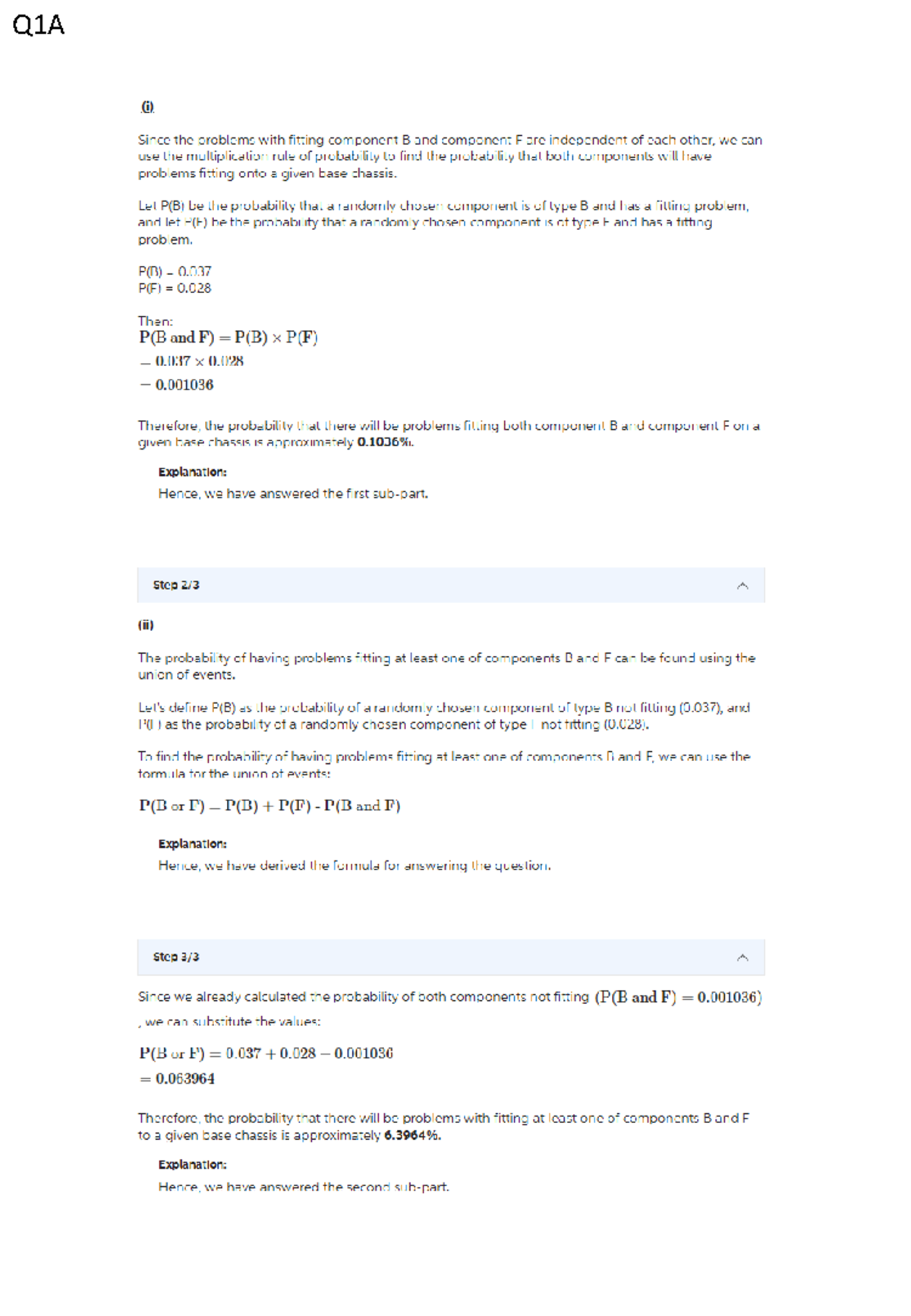 Mzb127 Assessment 2 - Q1A (i) Since the problems with fitting component ...