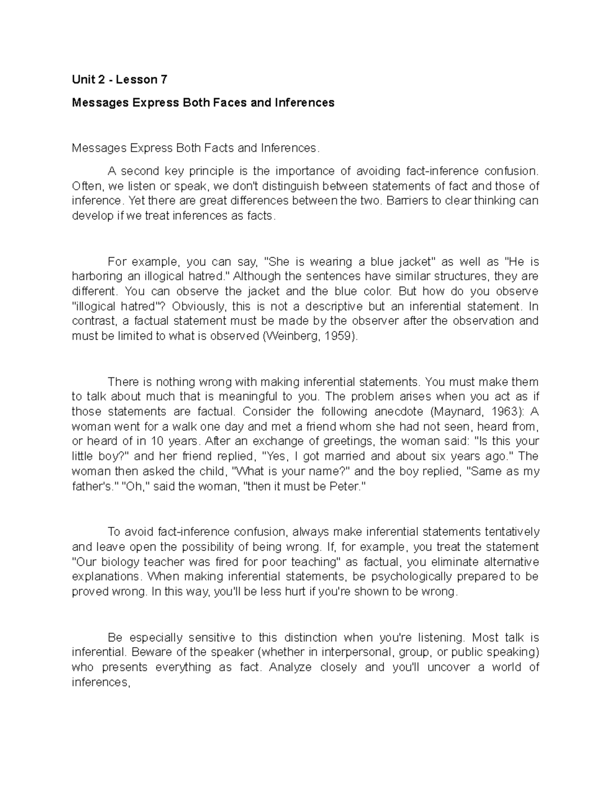Messages Express Both Faces and Inferences - Unit 2 - Lesson 7 Messages ...