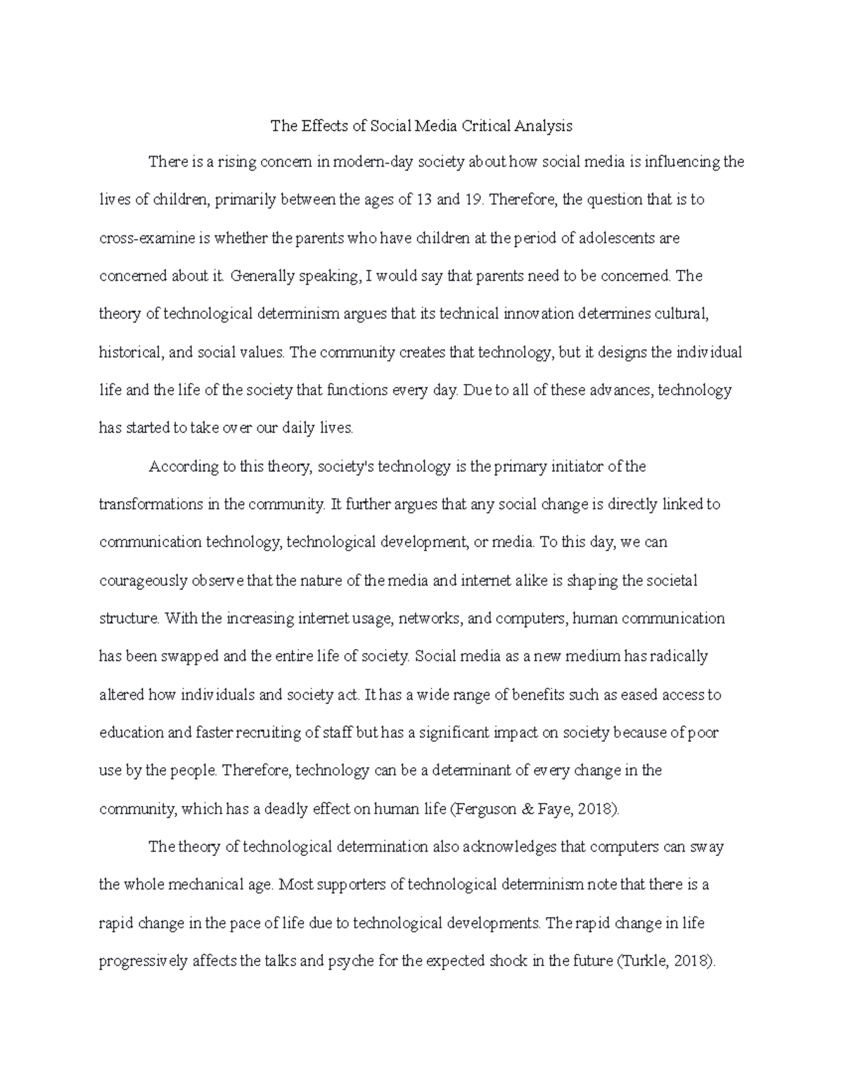 Critical Analysis 1 The Effects of Social Media Critical Analysis - The ...