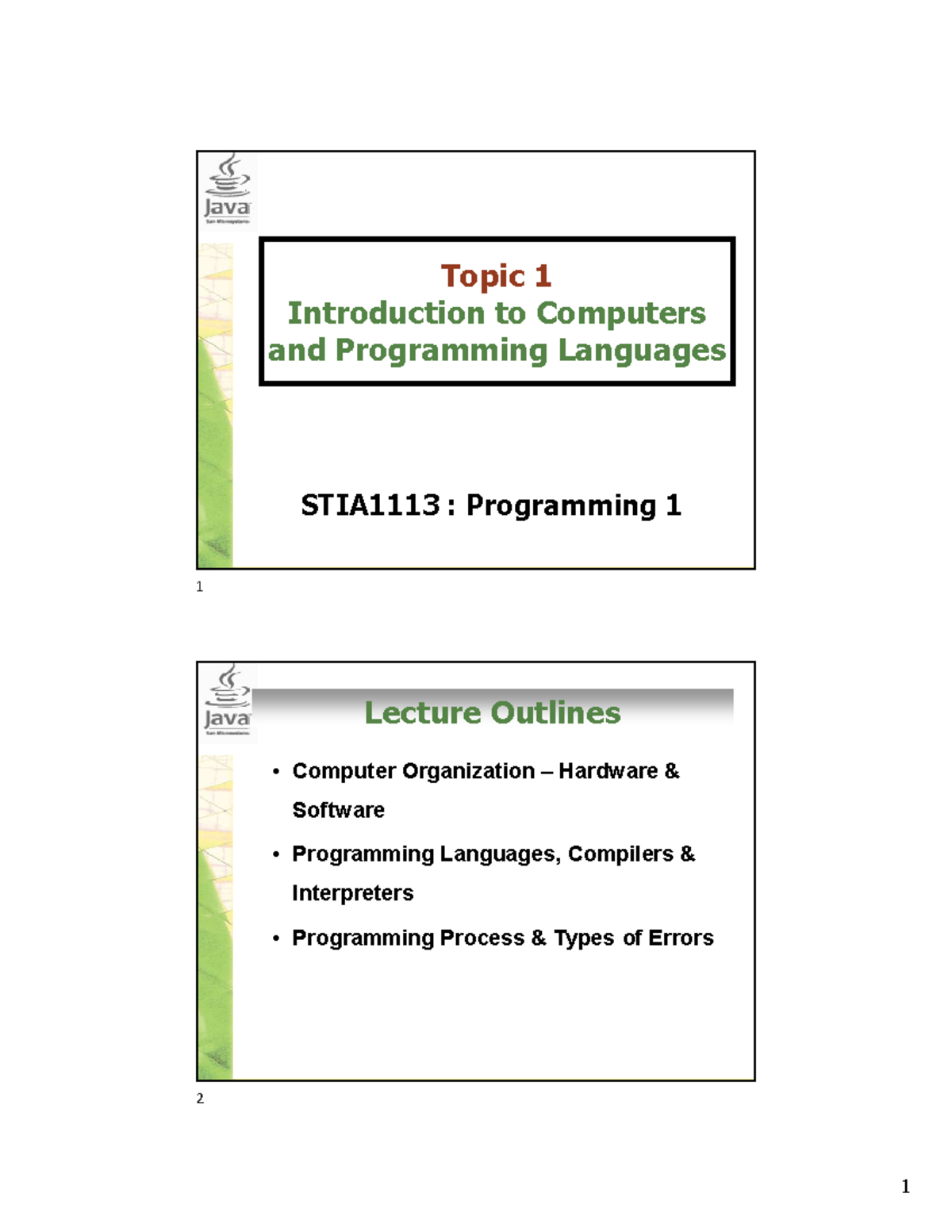 Topic 1- Intro to Computer And Prog Languages - STIA1113 : Programming ...