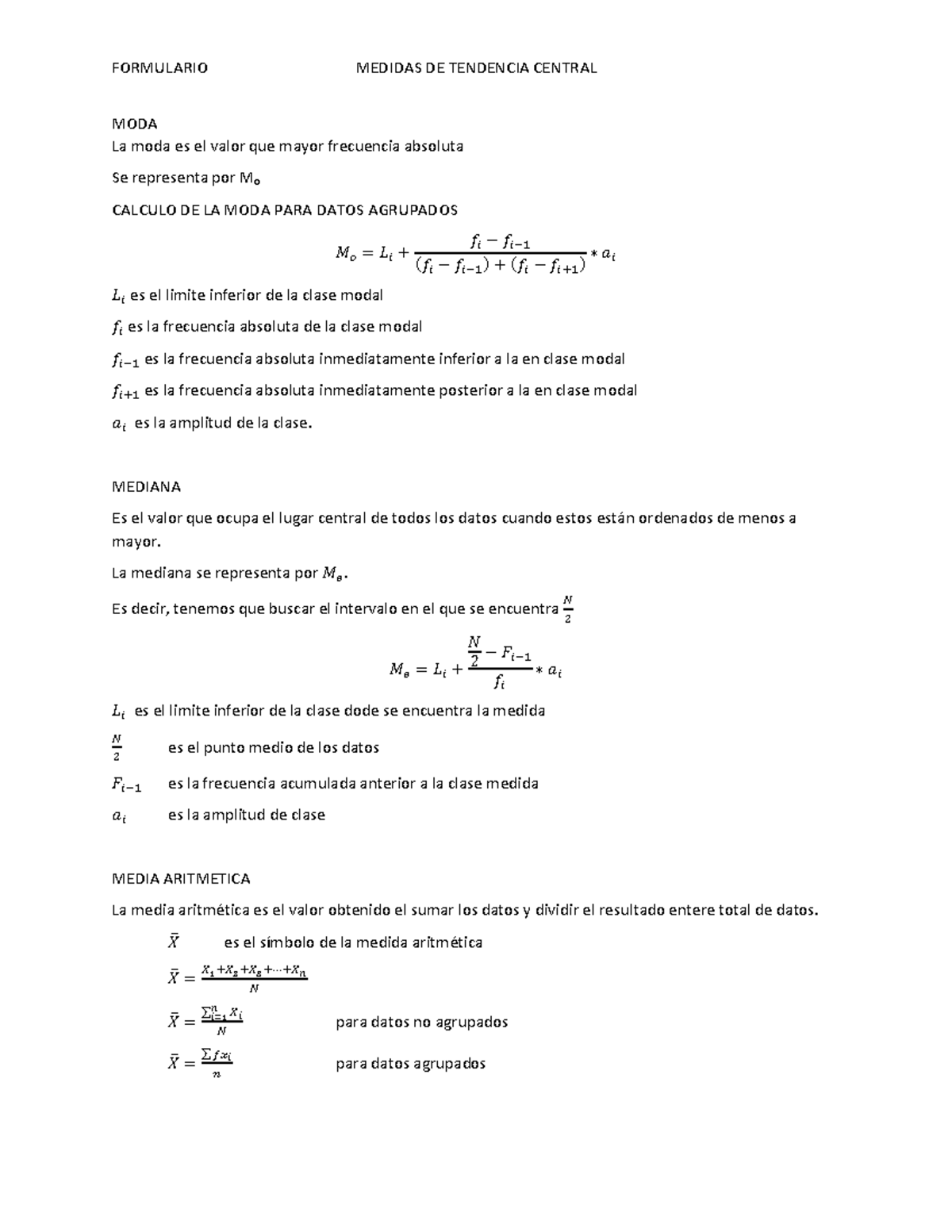 Formulario de Medidas de tendencia central datos agrupados - FORMULARIO ...