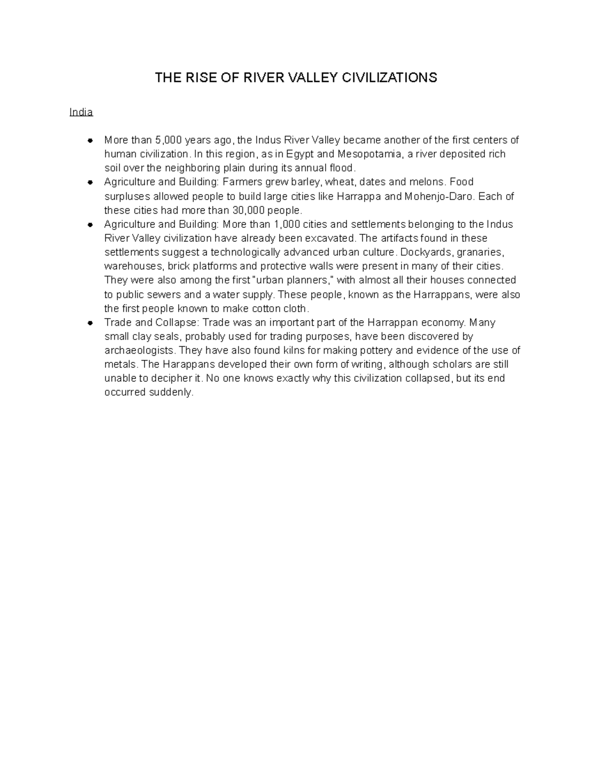 World History Notes Part 3 - THE RISE OF RIVER VALLEY CIVILIZATIONS ...