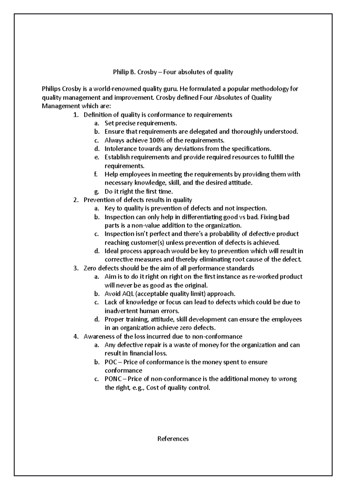 Quality Gurus Assignment - Philip B. Crosby – Four absolutes of quality ...