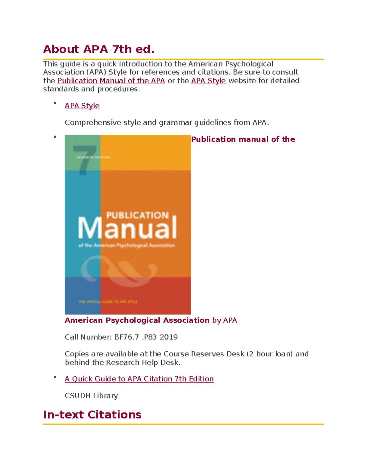 About APA 7th ed - none. - About APA 7th ed. This guide is a quick ...