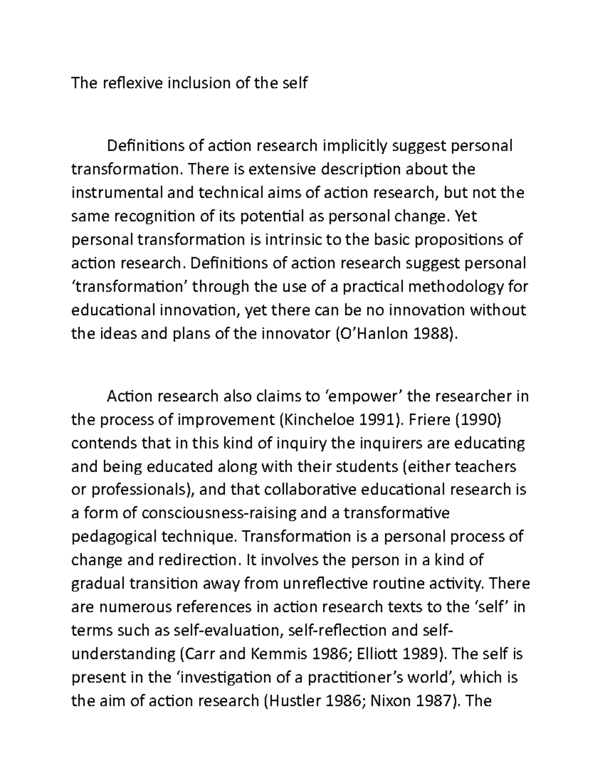 The reflexive inclusion of the self - The reflexive inclusion of the ...