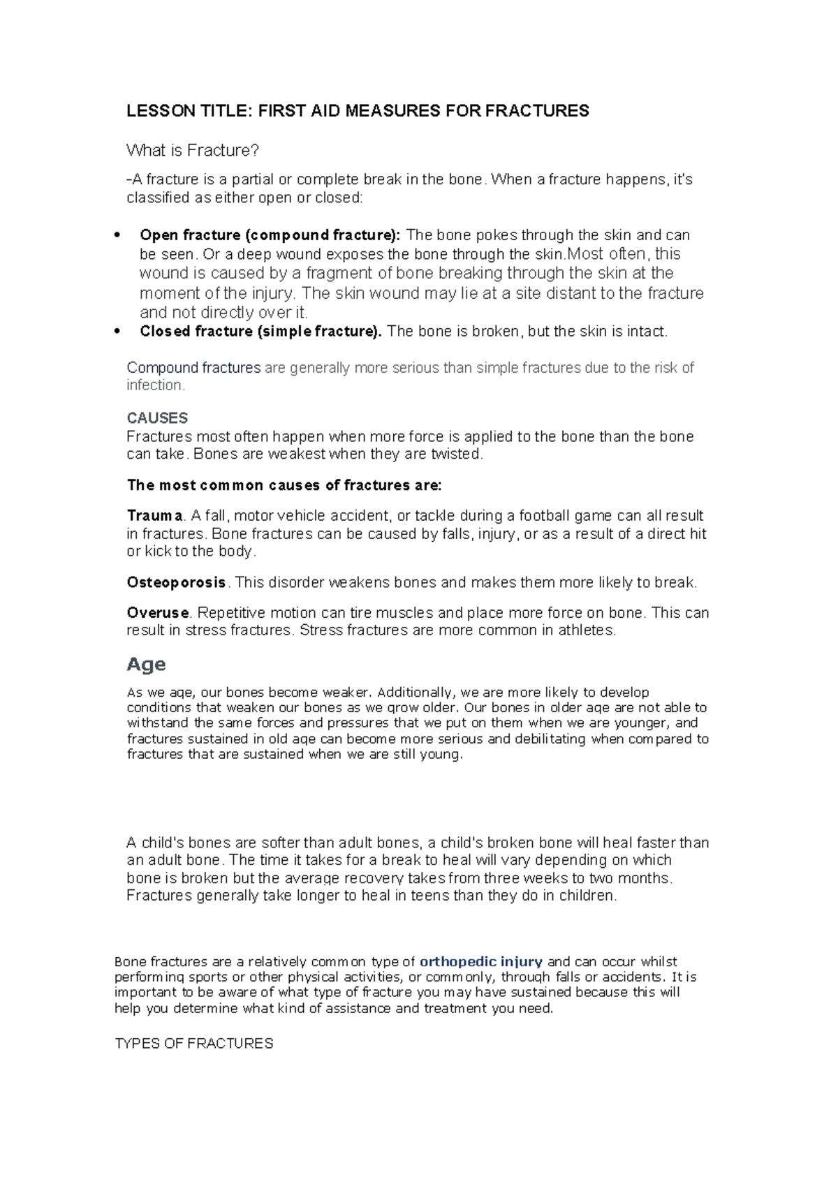 Lesson 11 Report CRI089 - LESSON TITLE: FIRST AID MEASURES FOR ...