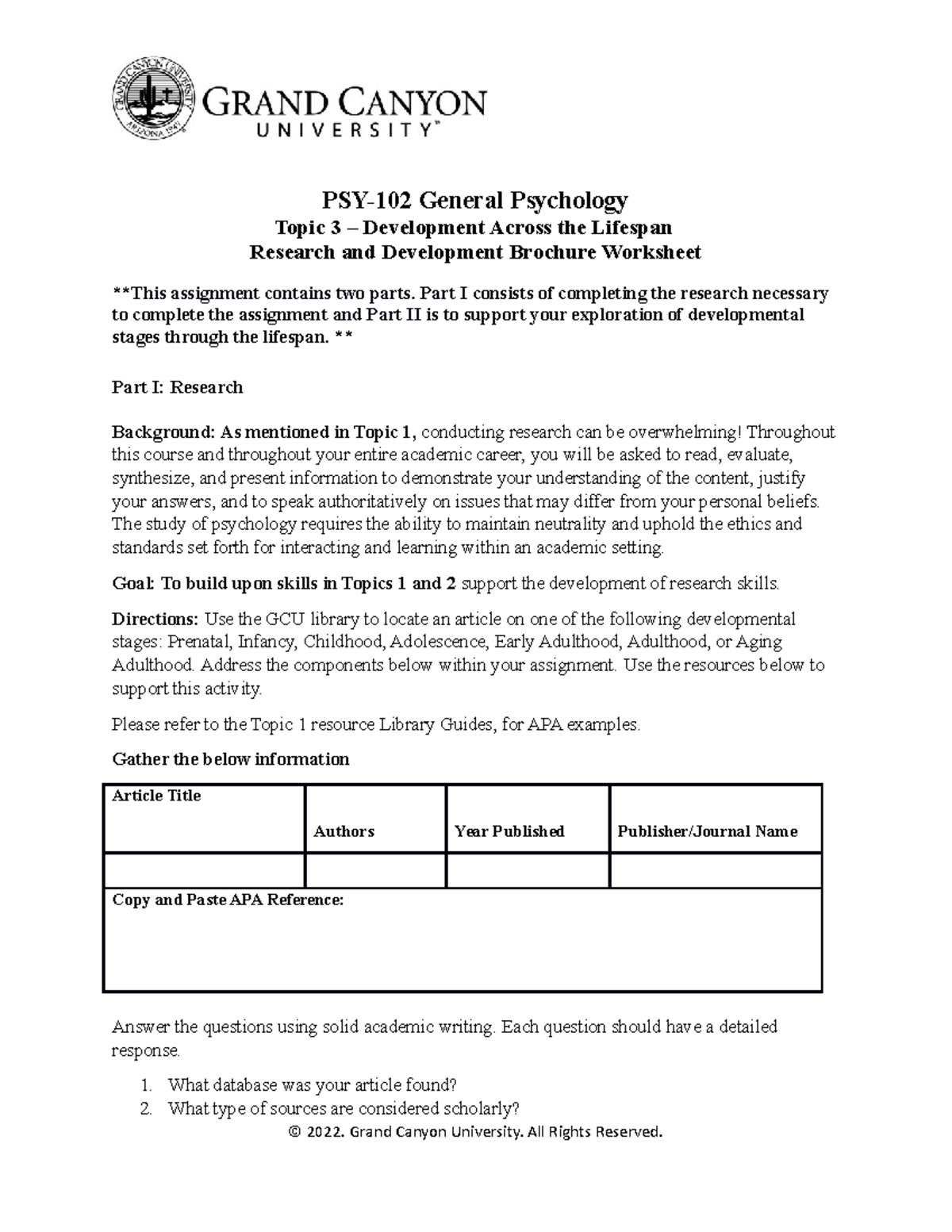 PSY 102 T3 RS Researchand Development Brochure Worksheet - General ...