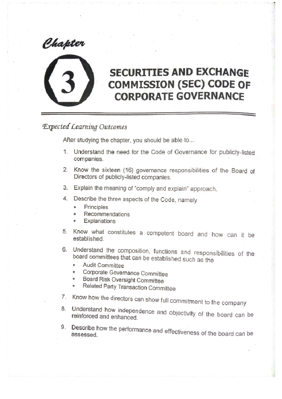 Chapter 3 SEC Code of Corporate Governance - Conceptual Framework - Studocu