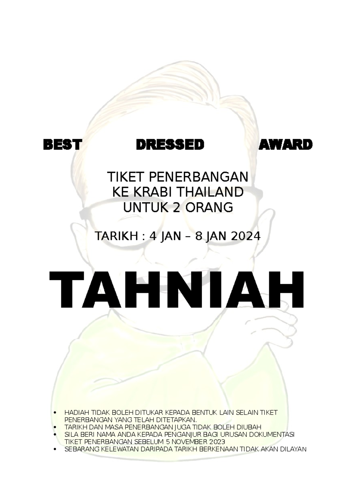 Hadiah program - contoh pemberian cab - BEST DRESSED AWARD TIKET ...