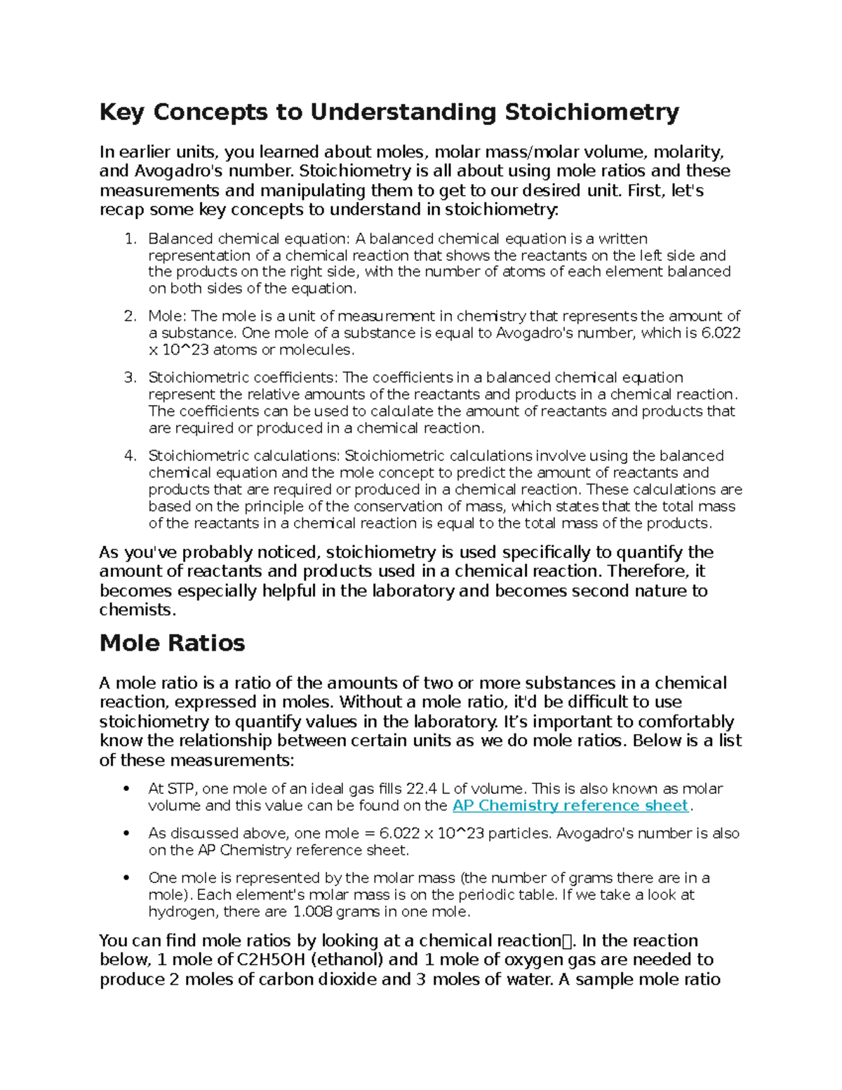 Topic 4 - Class Notes - Key Concepts to Understanding Stoichiometry In ...