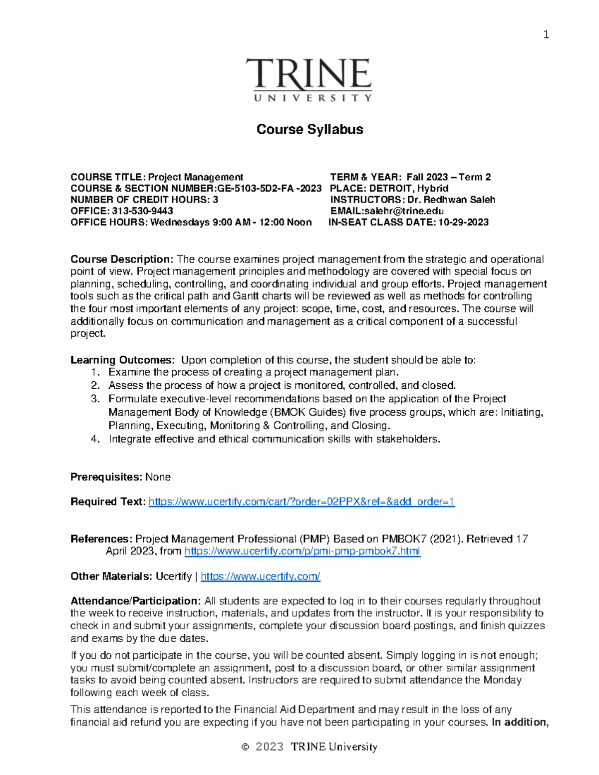 Syllabus - GE-5103-5D2- FA - 2023 - Project Management - Course ...