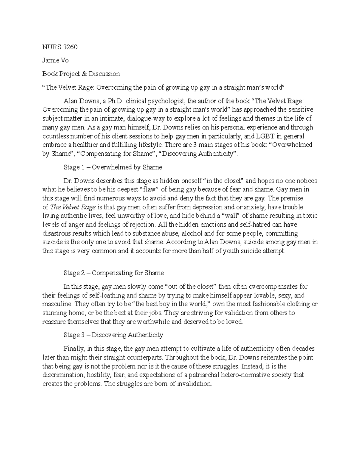 Book Project - NURS 3260 Jamie Vo Book Project & Discussion “The Velvet ...