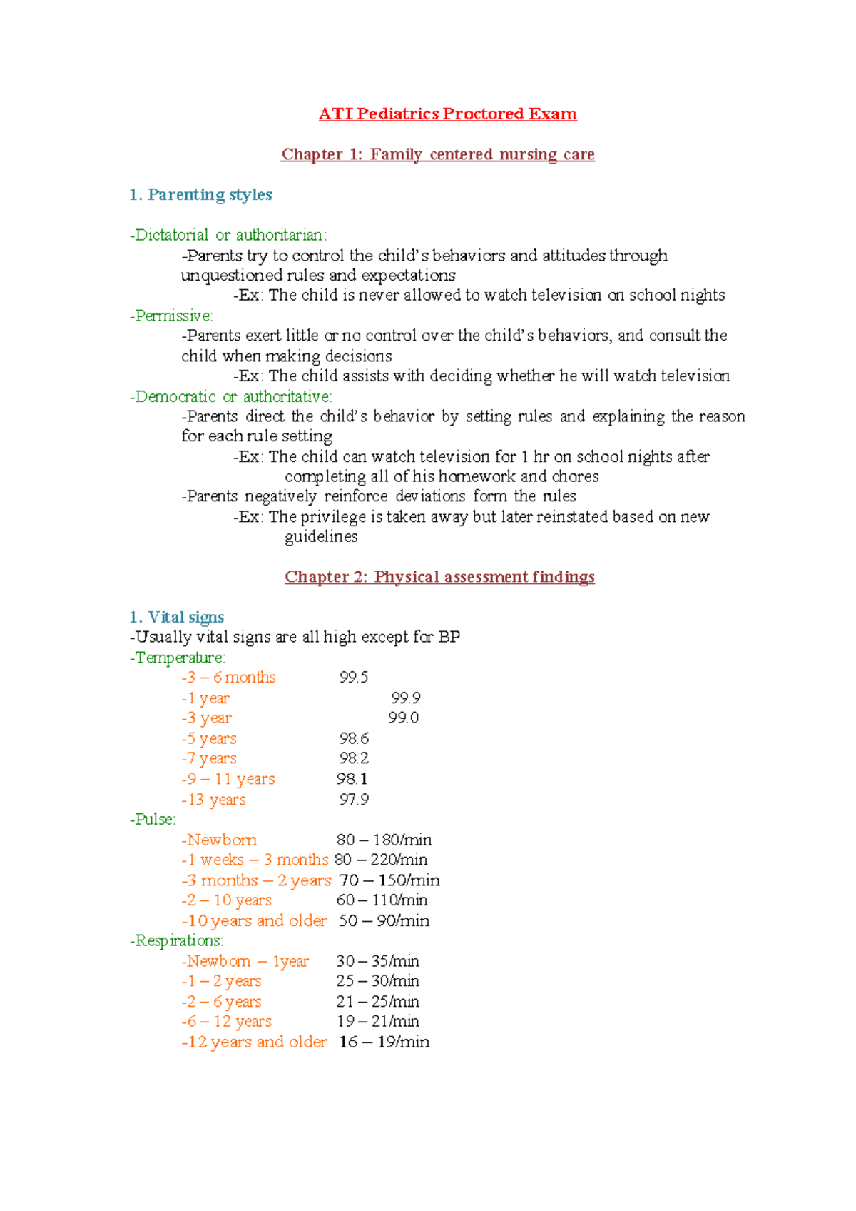 ATI Peds Study Guide - Notes - Parenting styles ATI Pediatrics ...