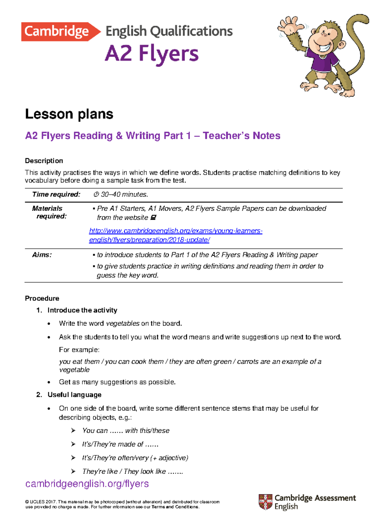 A2 Flyers 2018 Reading and Writing Part 1 - © UCLES 2017. This material ...