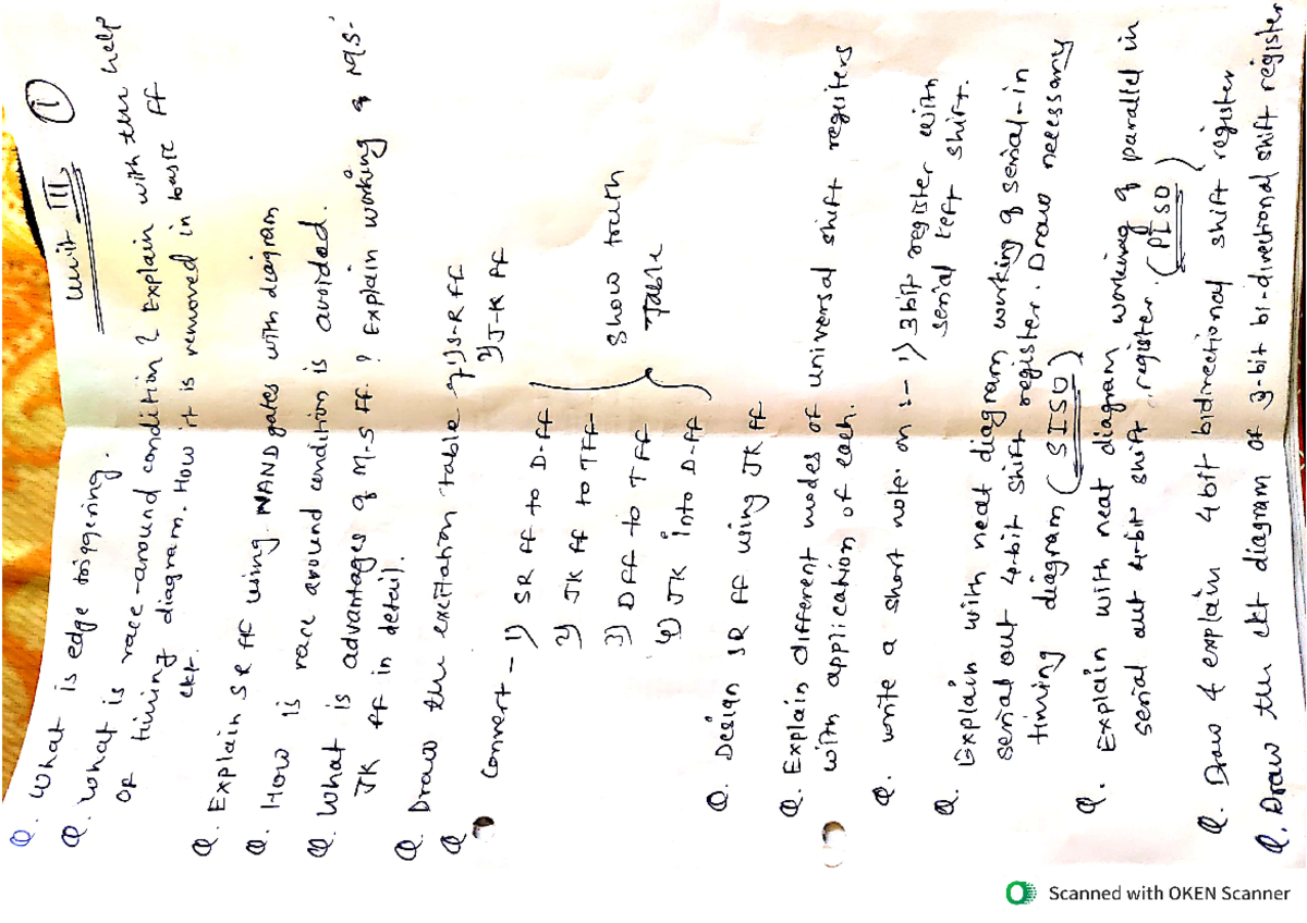 DELD -imp questions for Endsem - Q. Q. what what is edge unit I OF timing is ckt. race diagram ...
