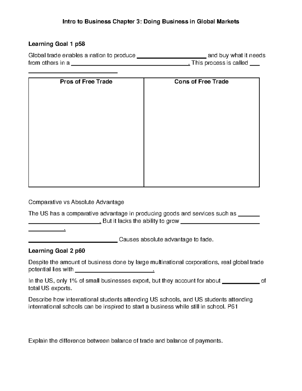 Chapter 3 notes - Intro to Business Chapter 3: Doing Business in Global ...