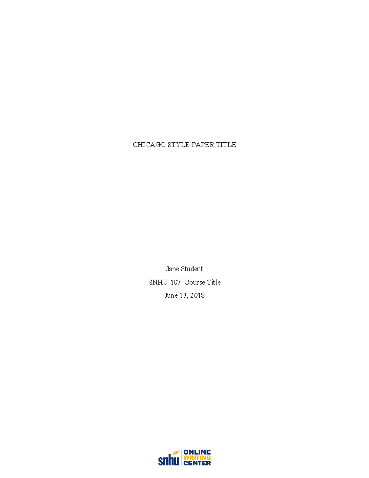 Chicago Style Sample Paper - CHICAGO STYLE PAPER TITLE Jane Student ...