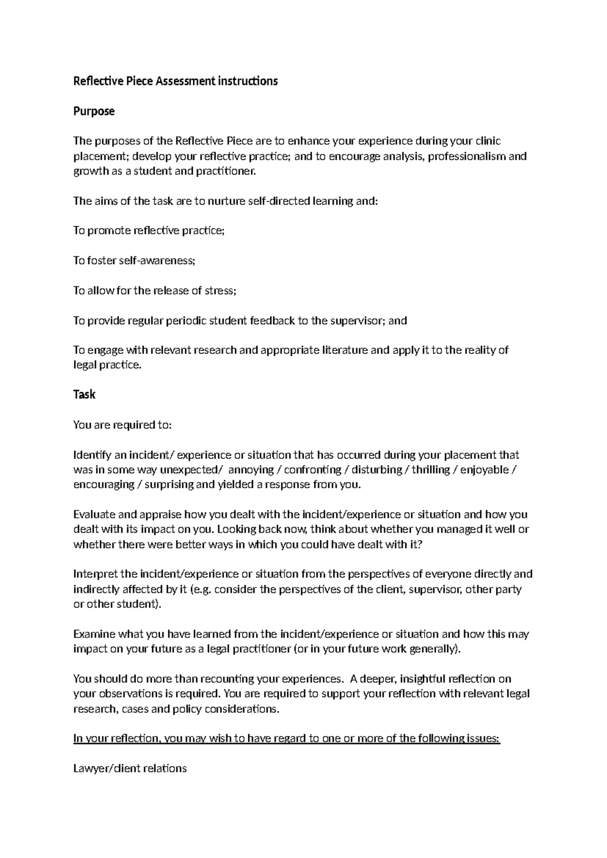 RP Assessment instructions - Reflective Piece Assessment instructions ...