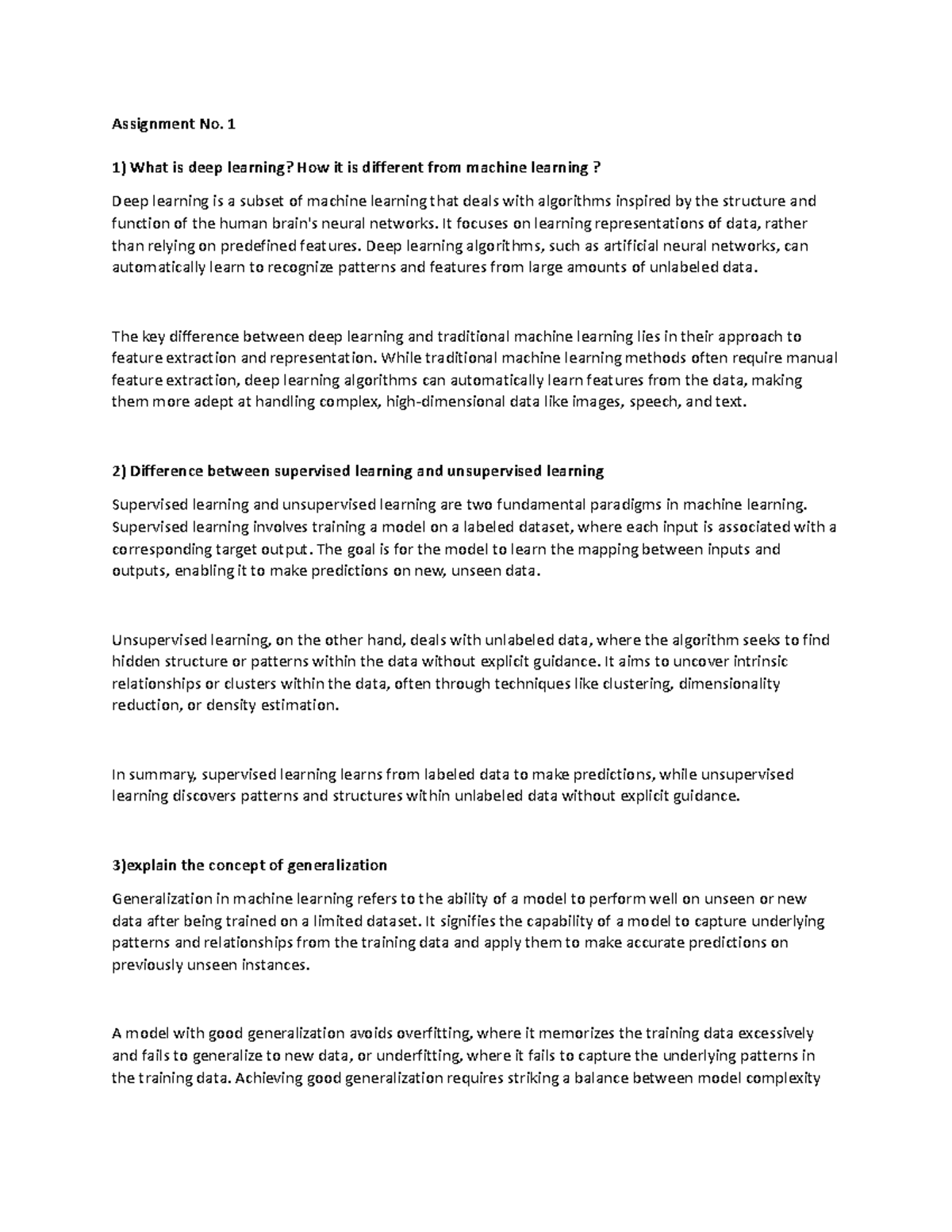 Deep Learning s - Assignment No. 1 What is deep learning? How it is ...