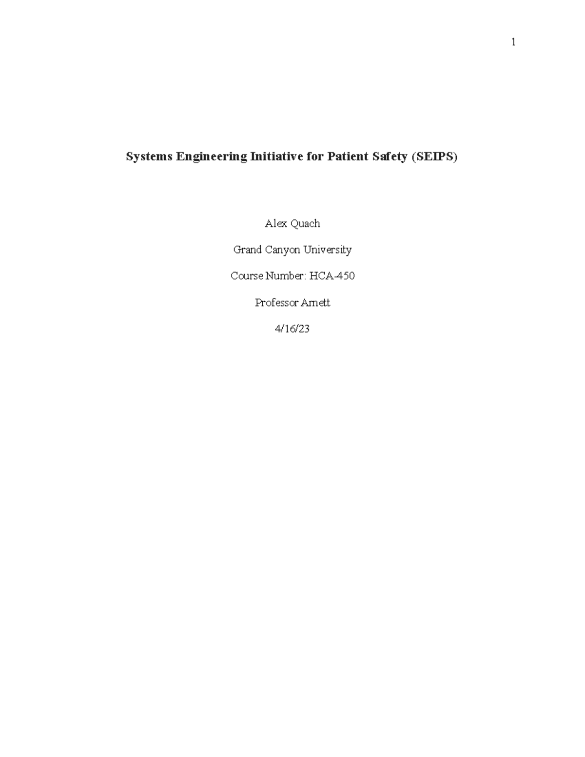 Systems Engineering Initiative for Patient Safety ( Seips) - Systems ...