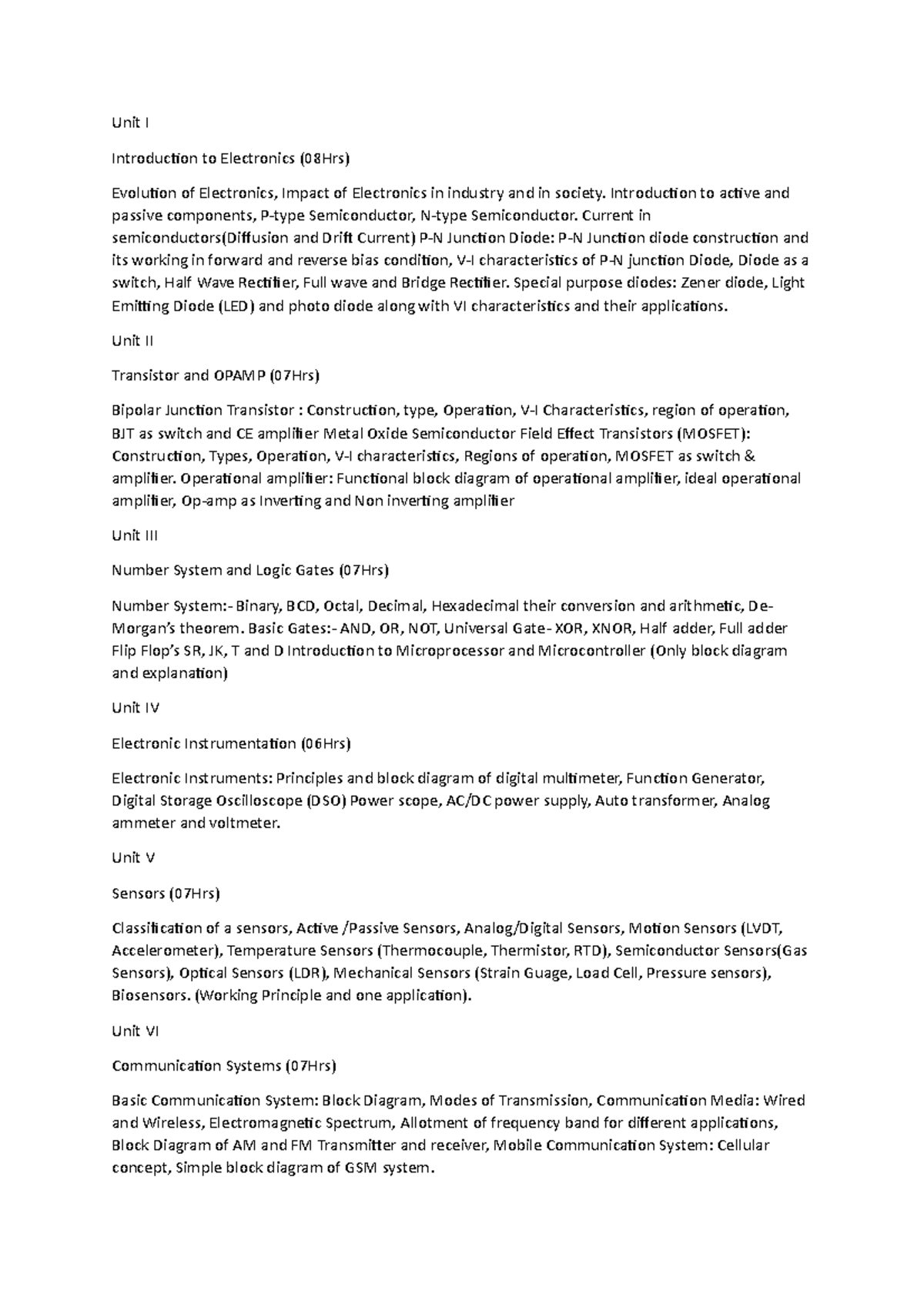 Portion - bee fe notes of sppu - Unit I Introduction to Electronics ...