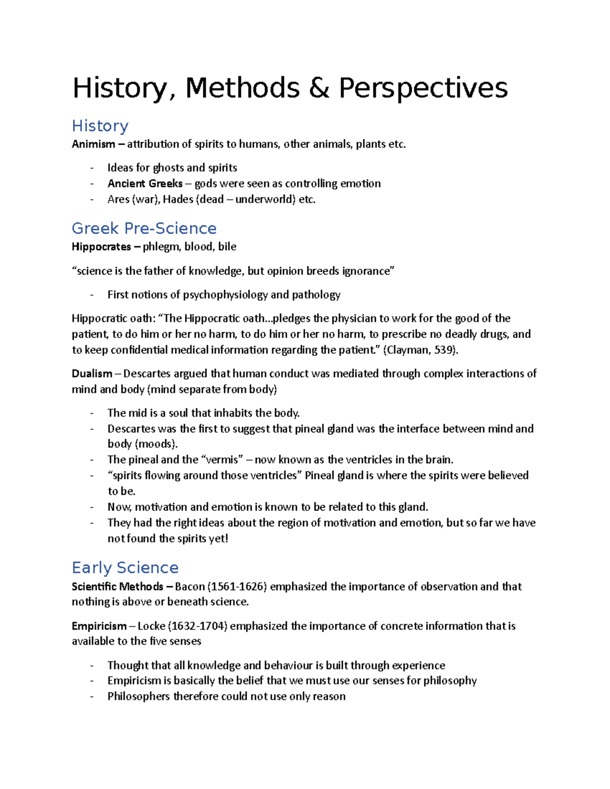 PSYC 3P38 - LEC 1 - History & Methods - History, Methods & Perspectives ...