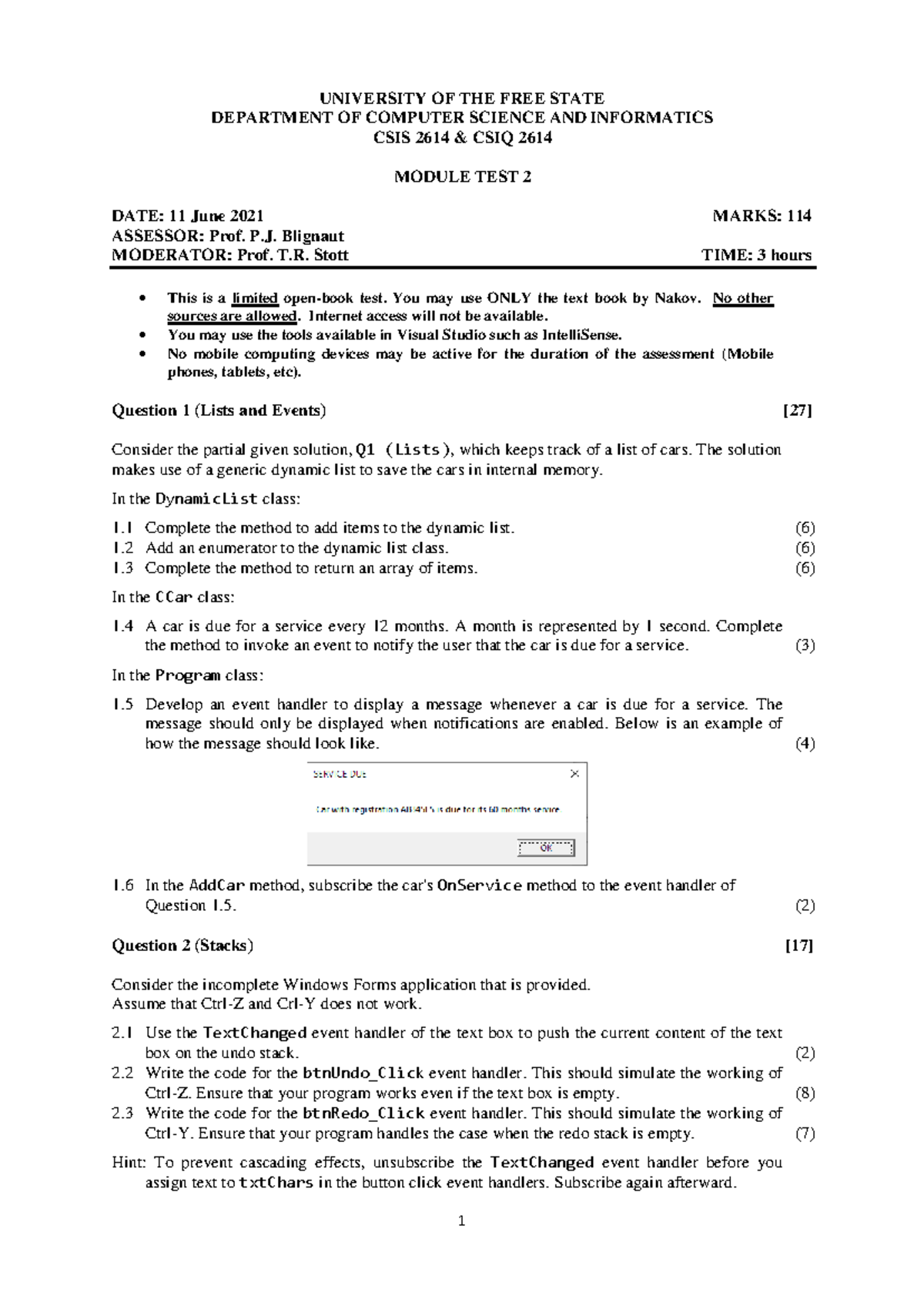 2021 Test 2 - Test - UNIVERSITY OF THE FREE STATE DEPARTMENT OF ...