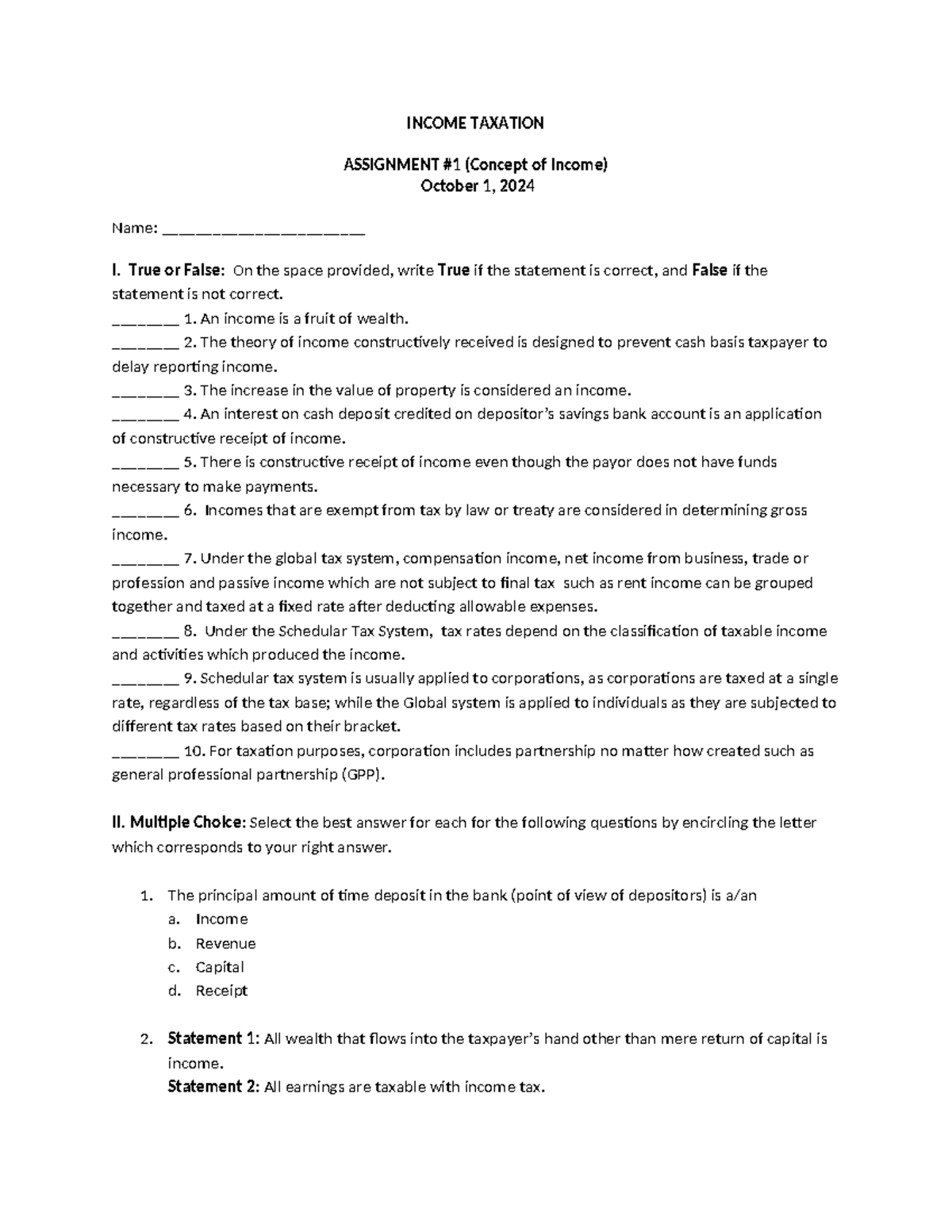 A-1-Concepts of Income (Questions) -12425 - INCOME TAXATION ASSIGNMENT ...
