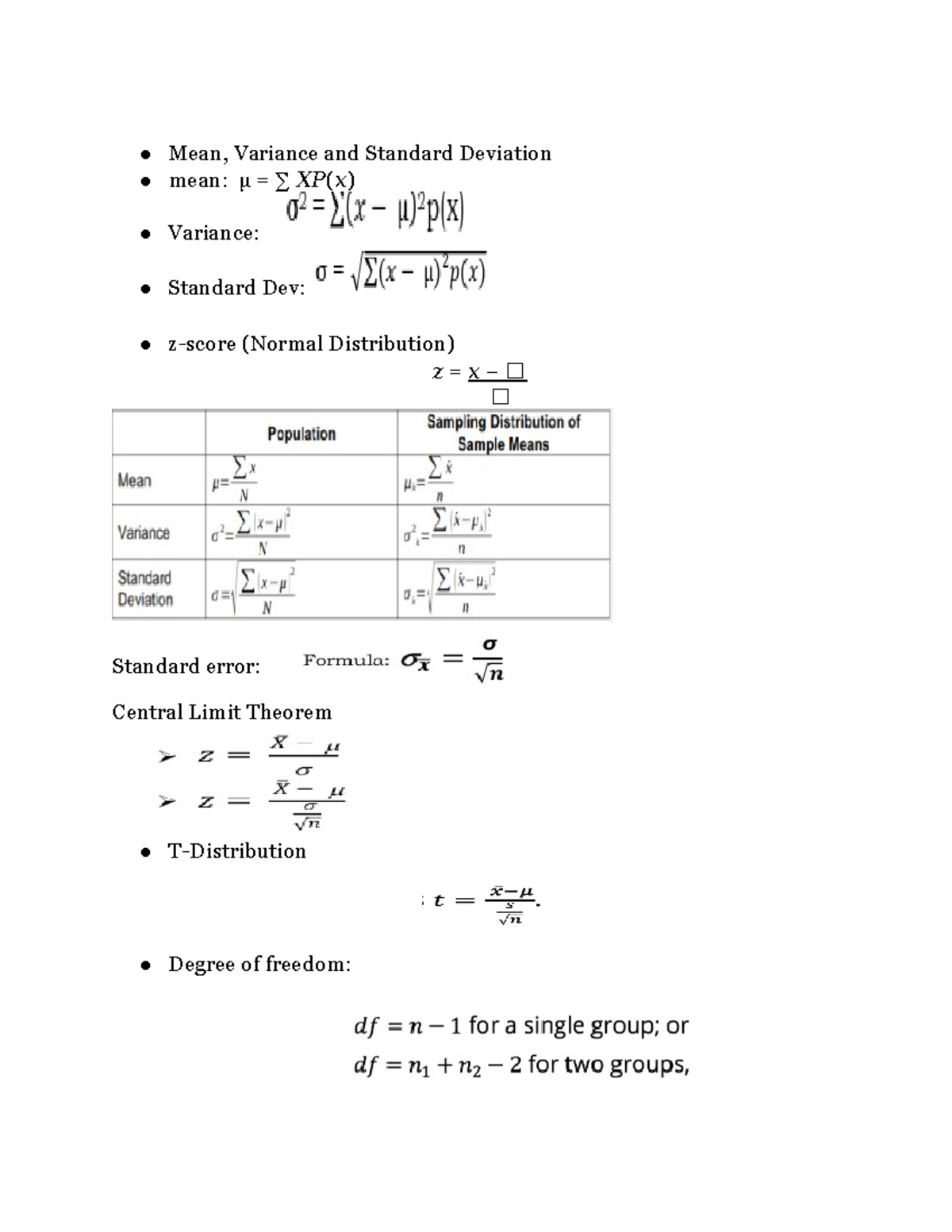 Stats& Proba Formula - Economic Management - Mean, Variance and ...
