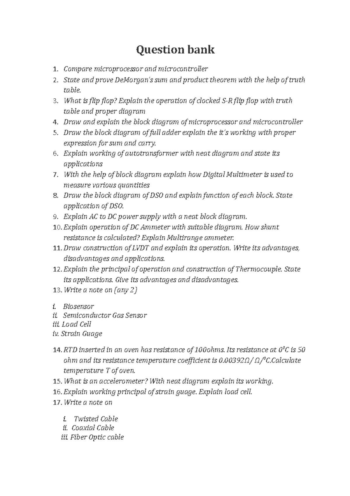 Question bank - Question bank Compare microprocessor and ...