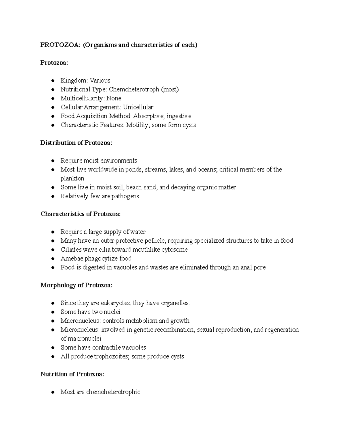 Microbiology Protozoa Lecture Notes Week 7 8 - PROTOZOA: (Organisms and ...