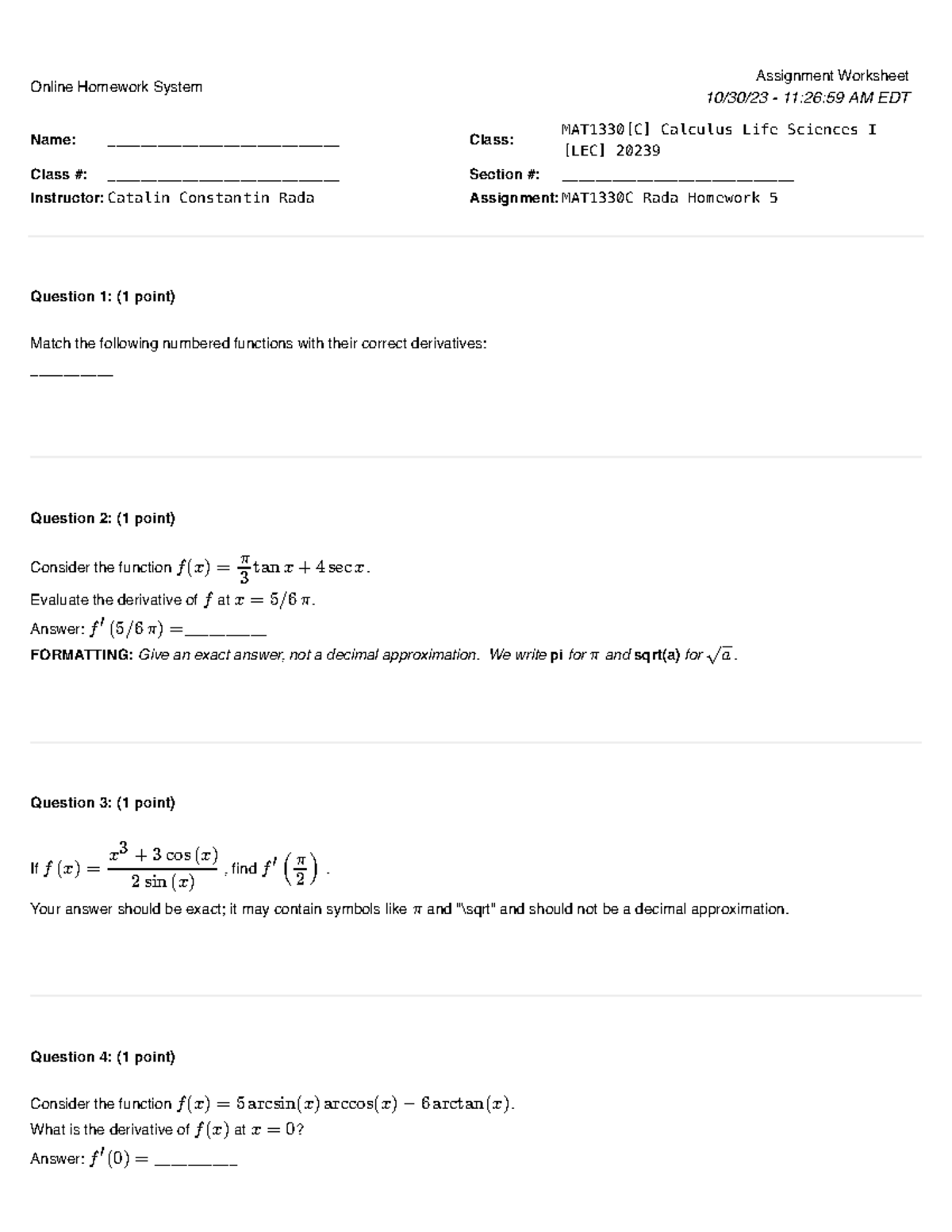 University of Ottawa - mobius assignment - Online Homework System ...