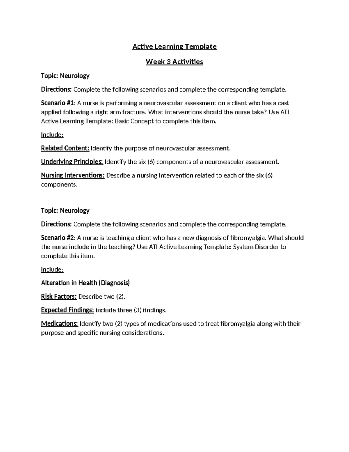 Neuro Assignment - notes - Active Learning Template Week 3 Activities ...