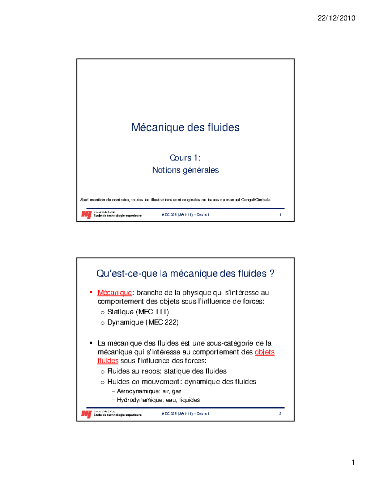 Mecflu cours 1 - notes - Mécanique des fluides Cours 1: Notions ...