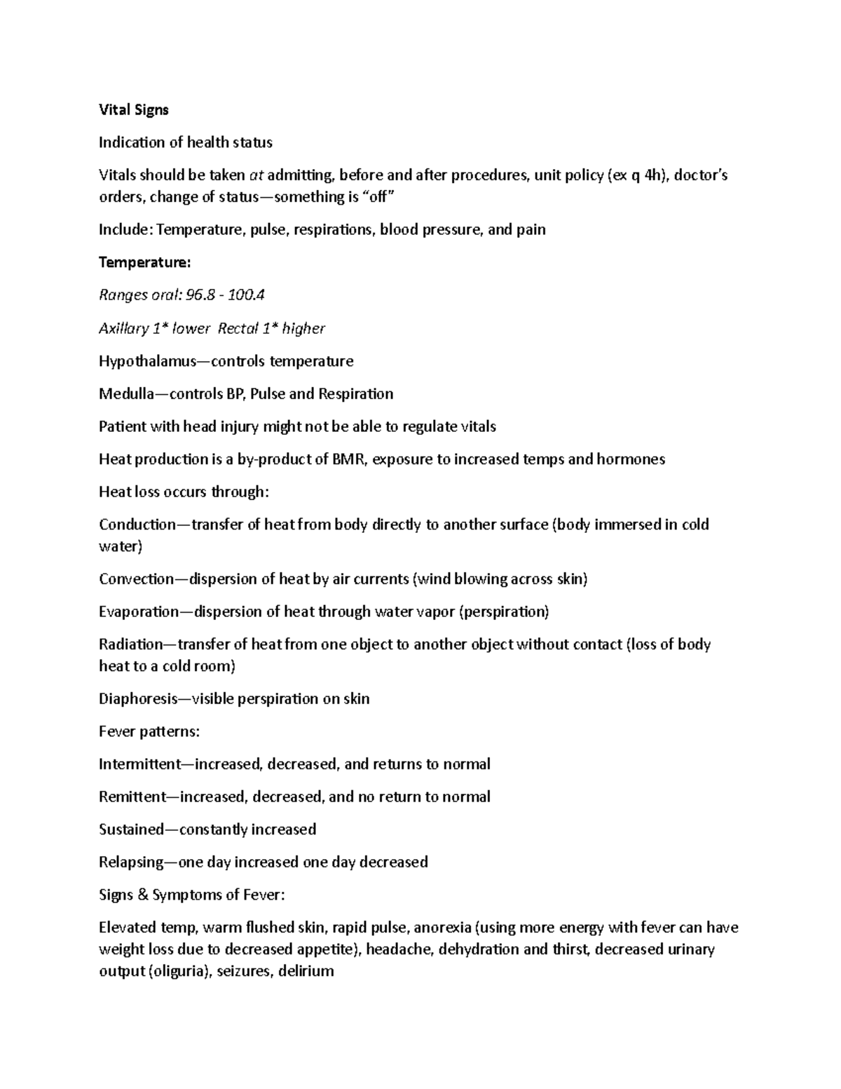 Vital Signs - Lecture notes 2 - NUR 101 - SCCC - Studocu