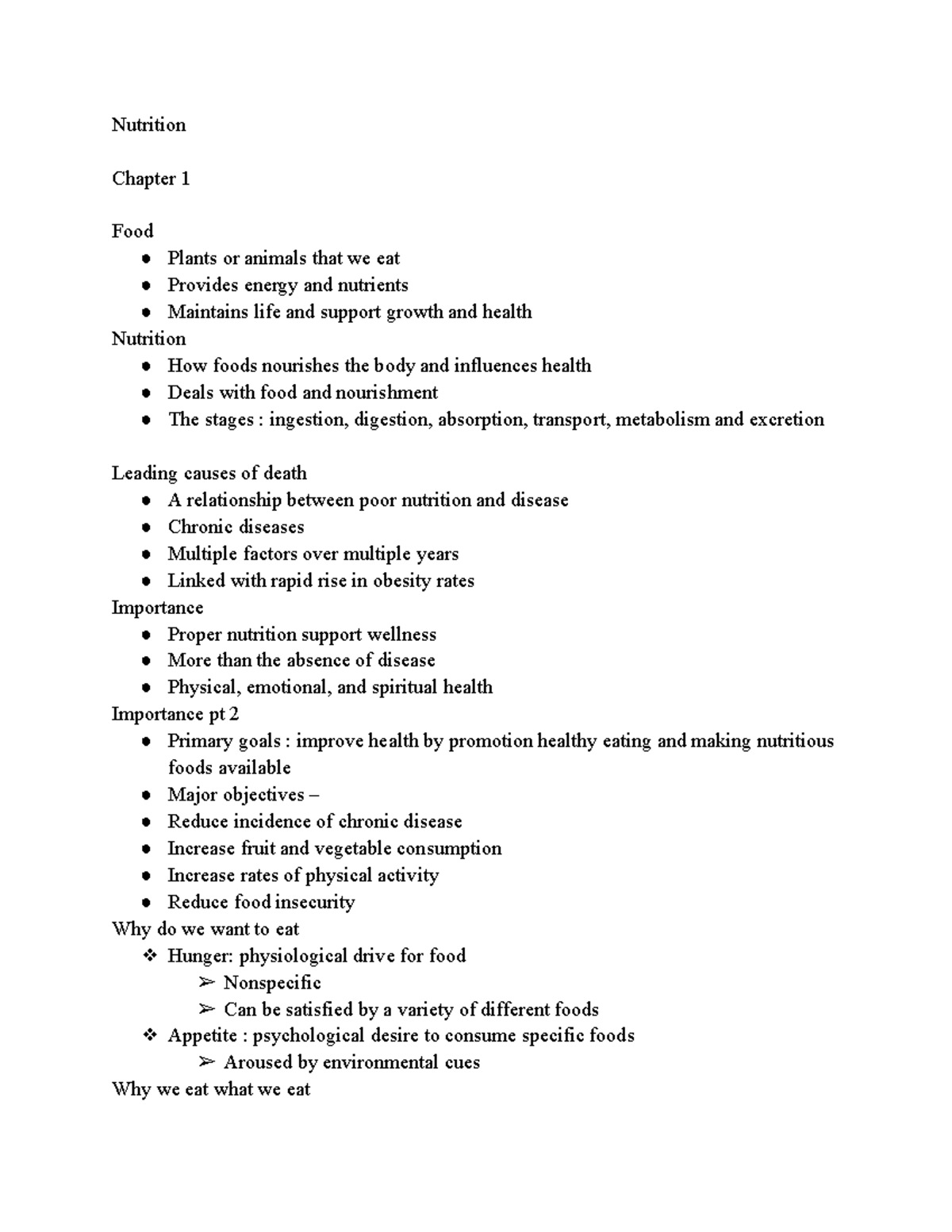 Nutrition notes from the semesters - Nutrition Chapter 1 Food Plants or ...
