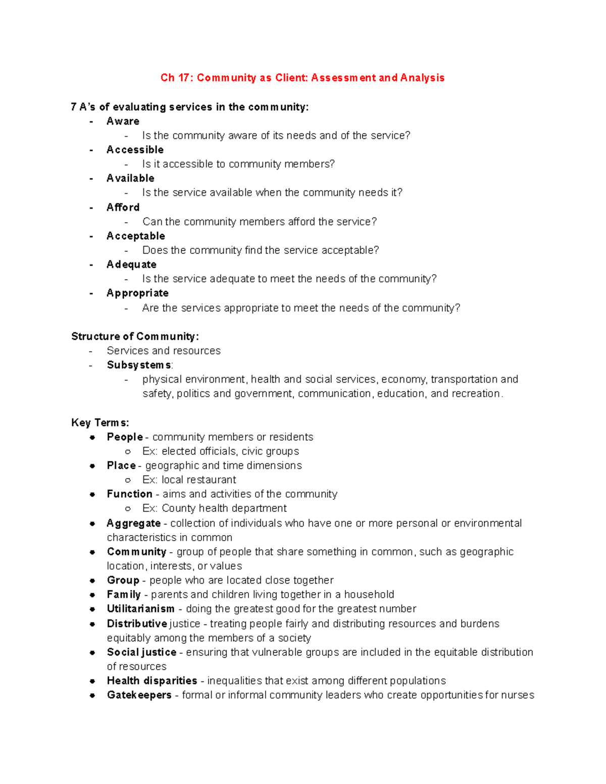 Population Health Assessment - Ch 17: Community as Client: Assessment ...