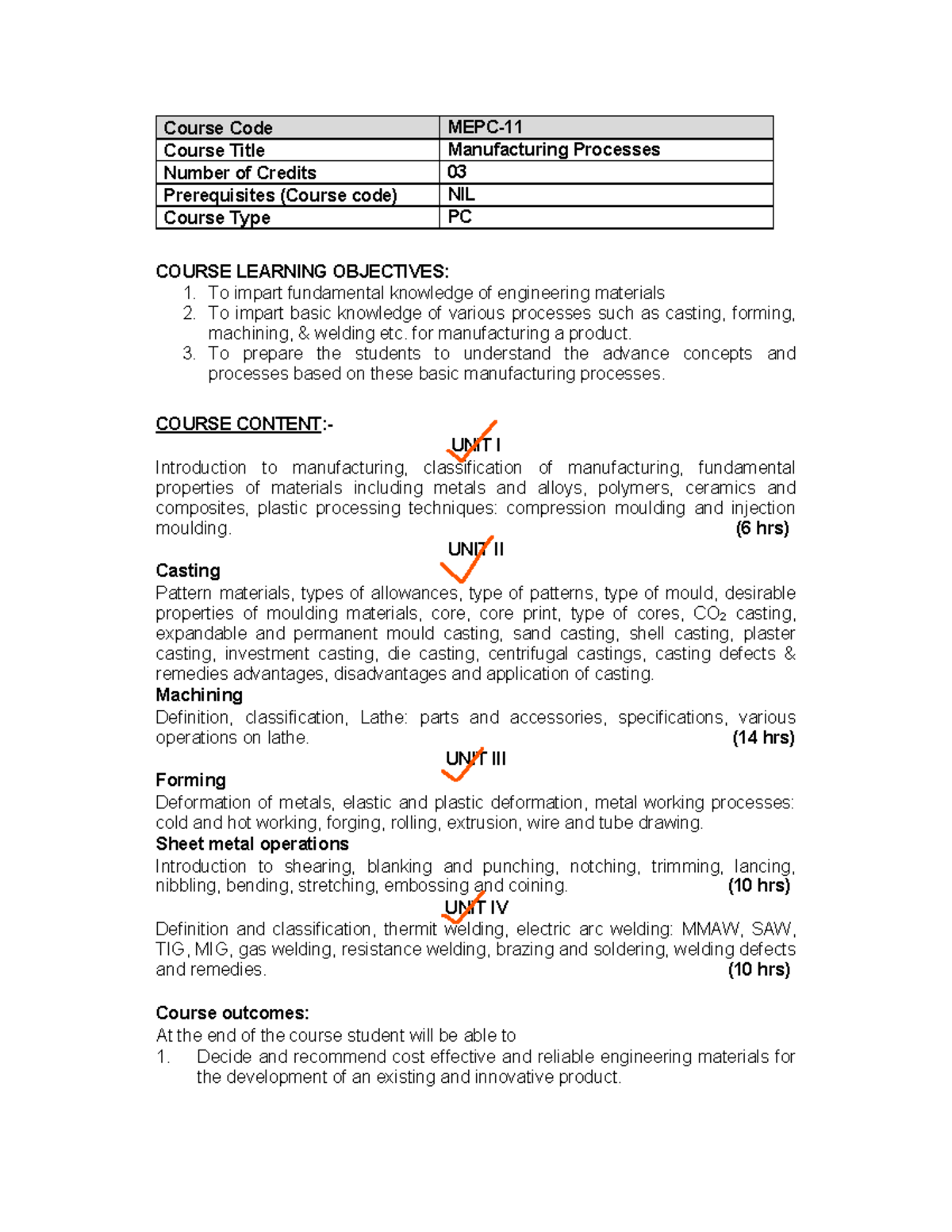 Syllabus - bhjnm - Course Code MEPC- Course Title Manufacturing ...