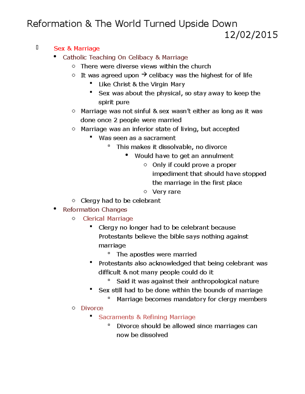 Reformation Changes - Outline combining book & class notes ...