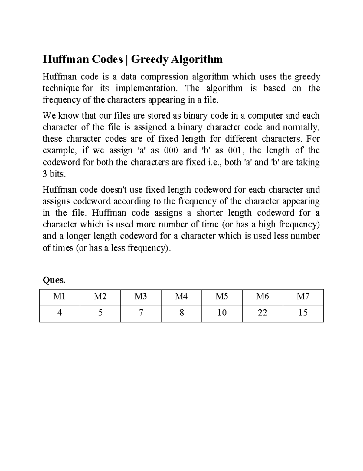 Huffman Codes The Algorithm Is Based On The Frequency Of The