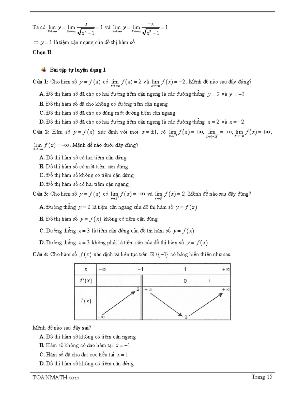 BT buổi 4- tiệm cận - toán 12 - TOANMATH Trang 15 Ta có lim lim 2 1 x x ...