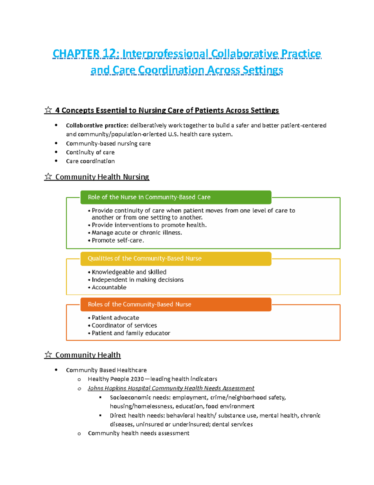 Chapter 12; Interprofessional Collaborative Practive and Care ...