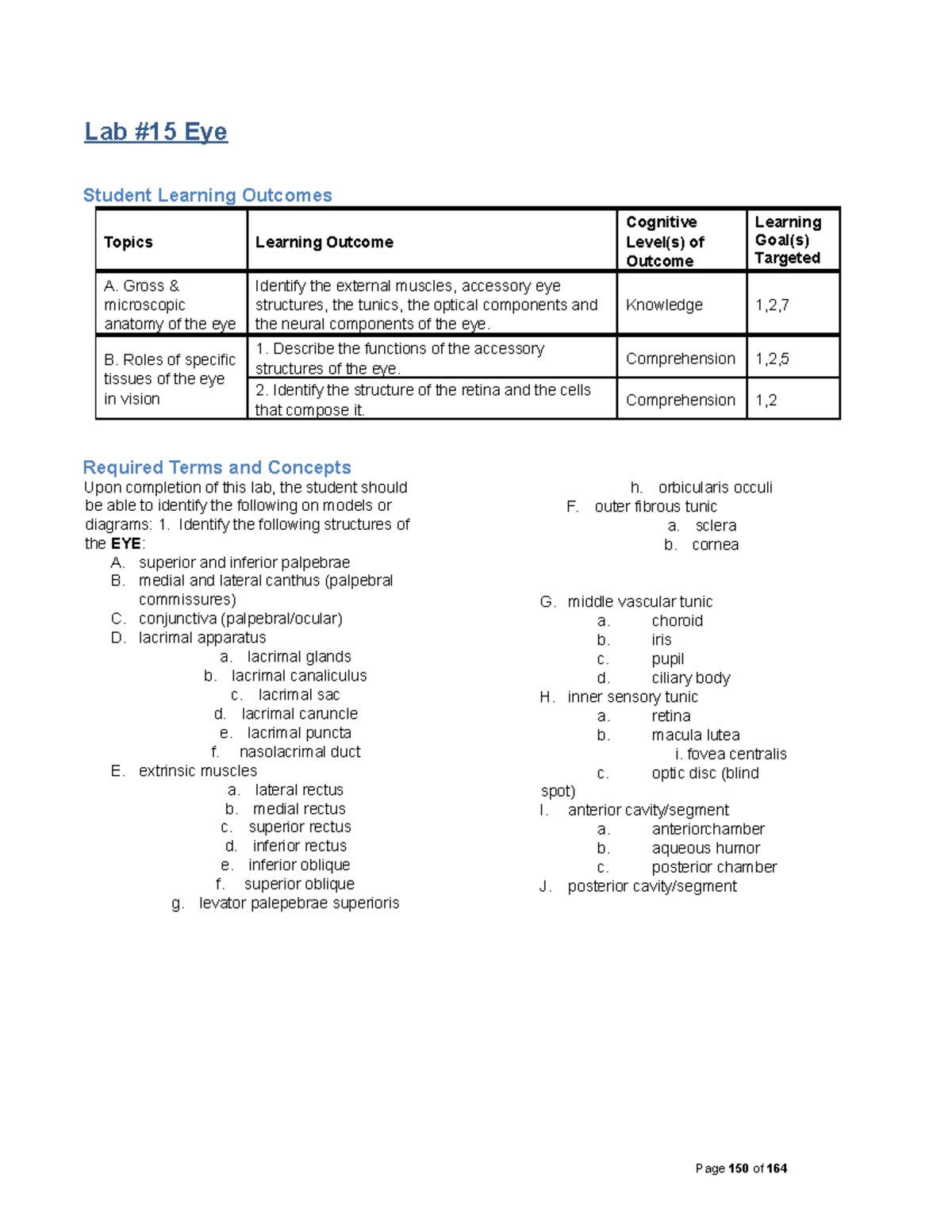 Lab #15 Eye DN - ANATOMY AND PHYSIOLOGY I ASSIGNMENT INCLUDES ALL ...