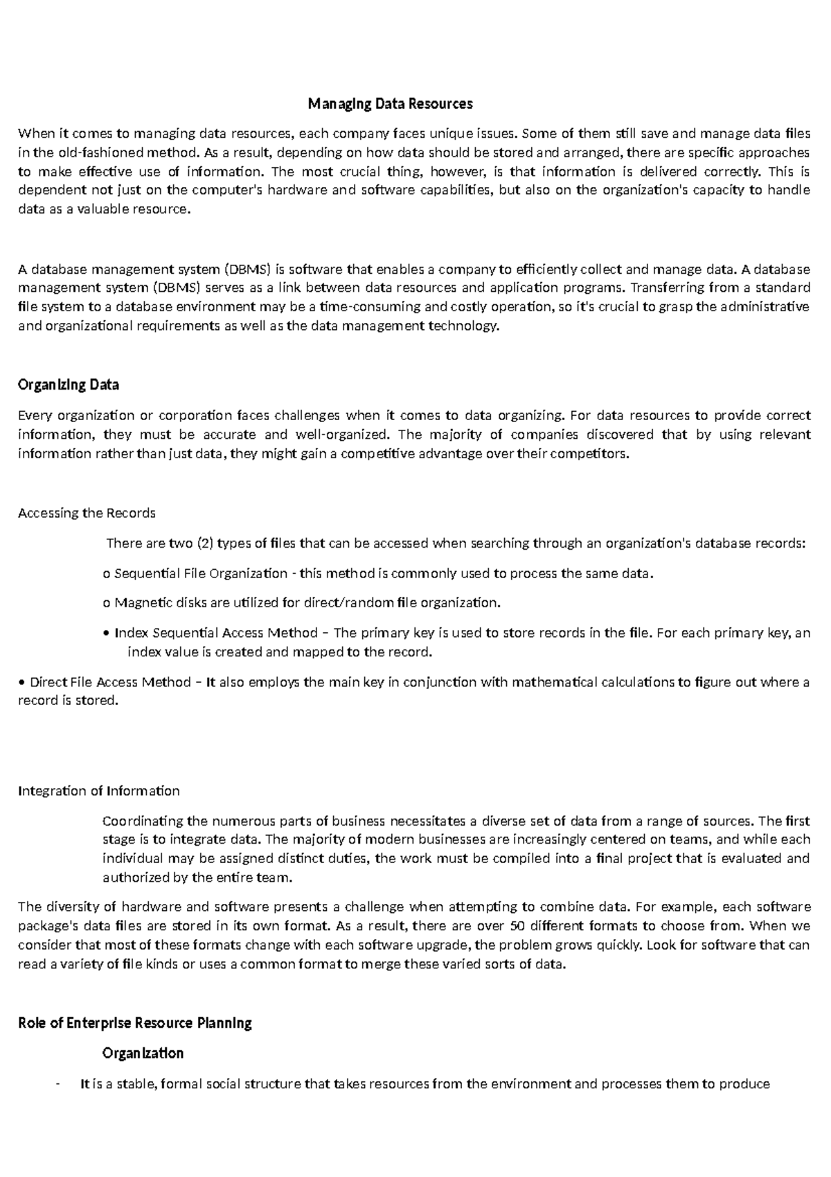 03 Managing Data Resources - Managing Data Resources When it comes to ...