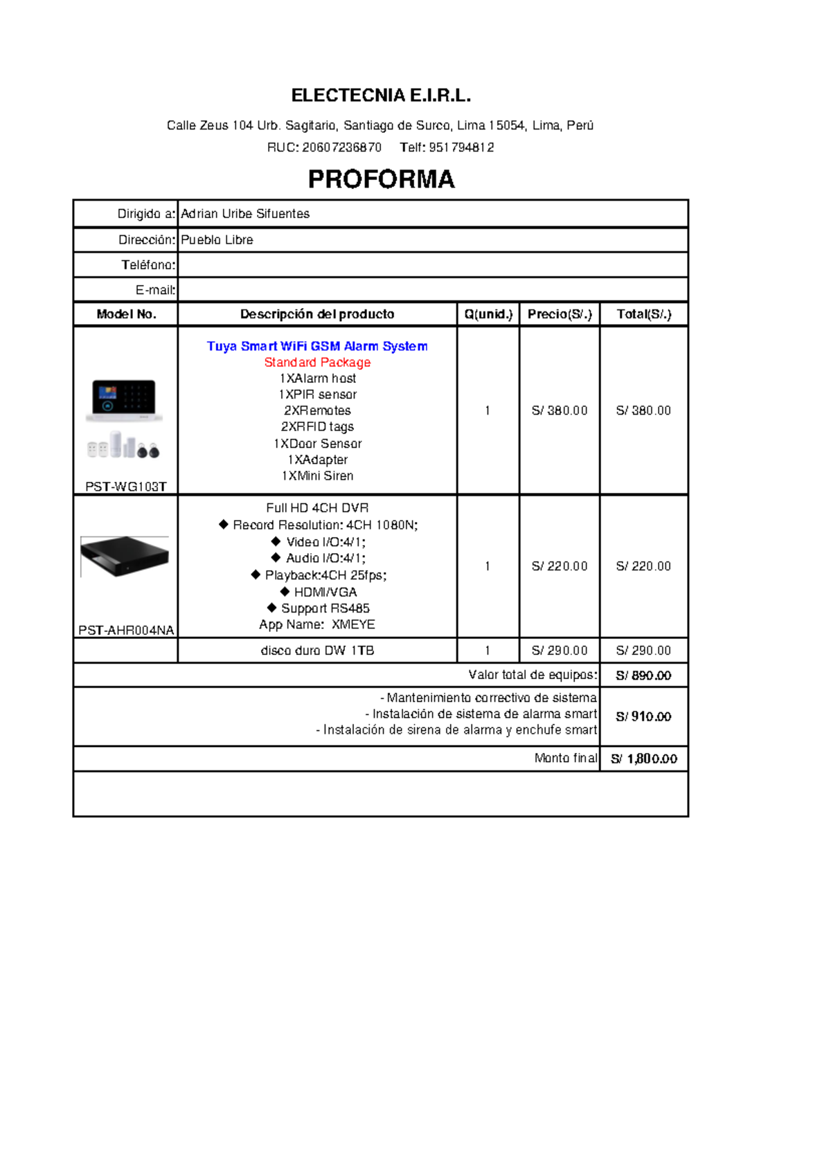 Catalogo 2024 Proforma CCTV mantenimiento PL-1 rev1 - Dirigido a ...