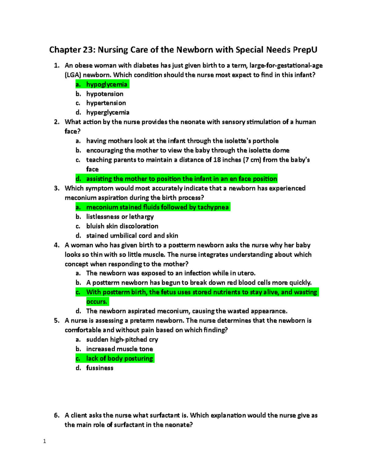 Nursing Care of the Newborn with Special Needs Prep U - Which condition ...