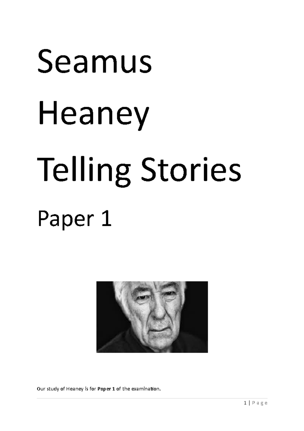Heaney poems with notemaking grid - Seamus Heaney Telling Stories Paper ...