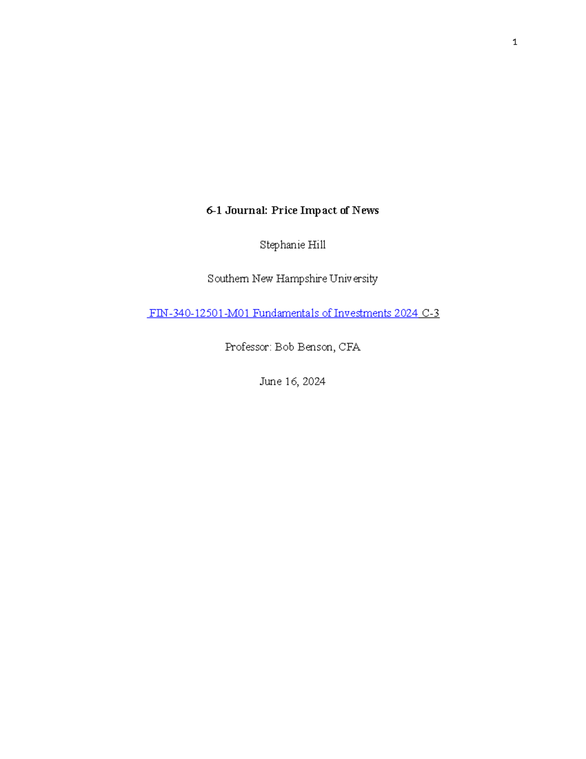 6-1 Journal - Price Impact of News - 6-1 Journal: Price Impact of News ...