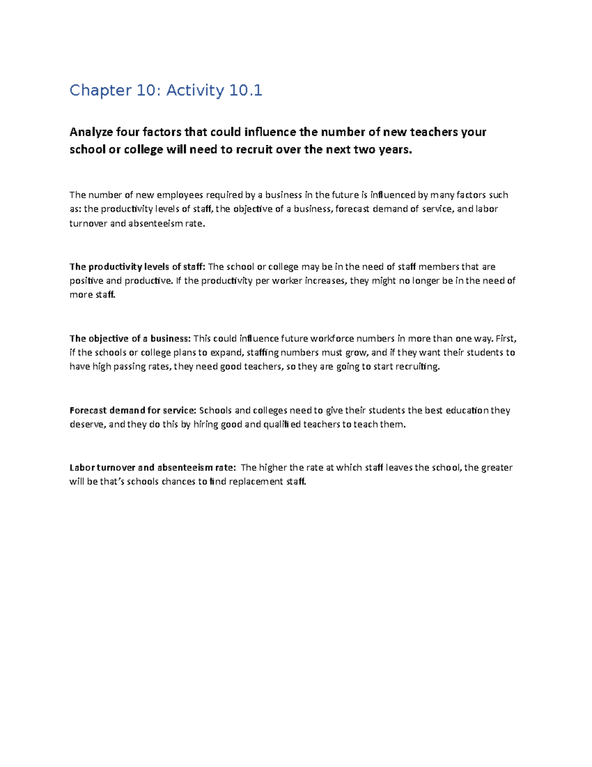 Activity 10 - notes - Chapter 10: Activity 10. Analyze four factors ...